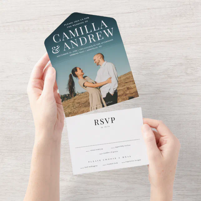 Modern Elegant Stylish RSVP Wedding All In One Invitation | Zazzle