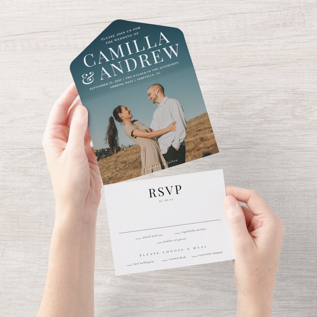 Modern Elegant Stylish RSVP Wedding All In One Invitation | Zazzle
