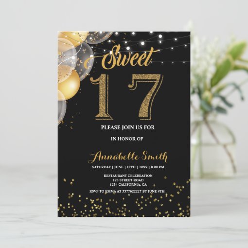 Modern elegant sweet 17 invitation | Zazzle