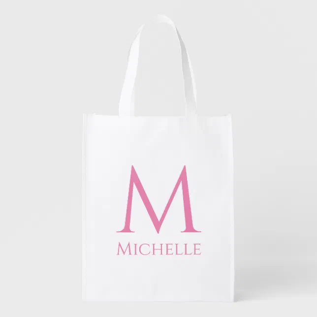 Modern Elegant Template Initial Letter Monogram Grocery Bag | Zazzle