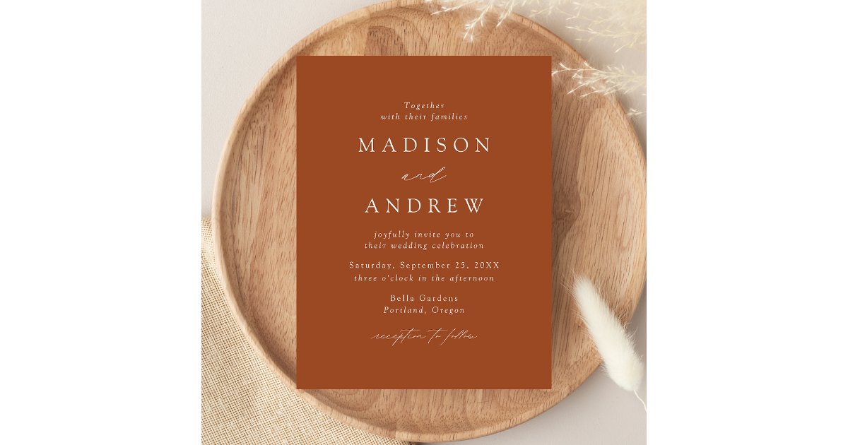 Modern Elegant Terracotta Wedding Invitation Postcard | Zazzle
