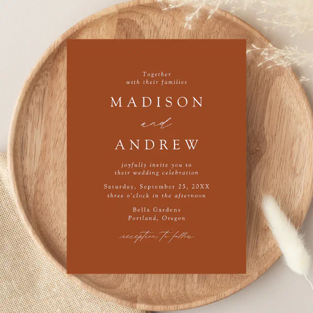 Modern Elegant Terracotta Wedding Invitation Postcard | Zazzle