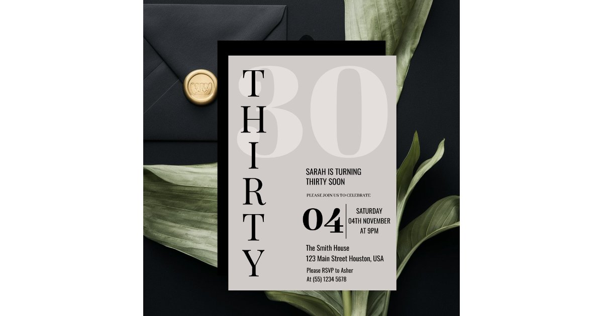Modern Elegant Thirty 30th Birthday Party Invitation | Zazzle