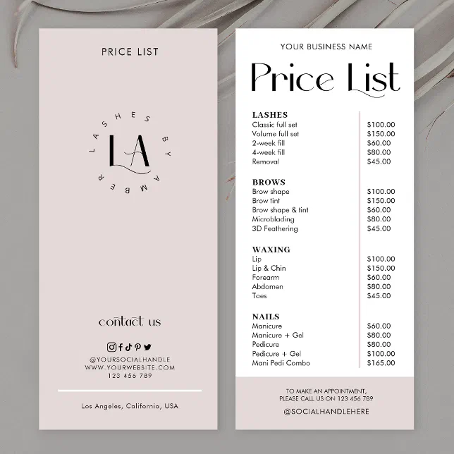 Modern Elegant Trendy Logo Business Price List Rack Card | Zazzle