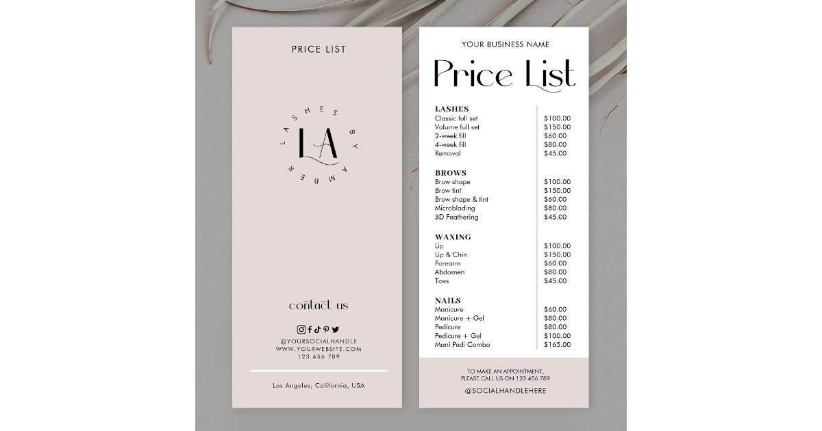 Modern Elegant Trendy Logo Business Price List Rack Card | Zazzle