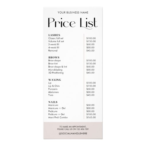 Modern Elegant Trendy Logo Business Price List Rack Card | Zazzle