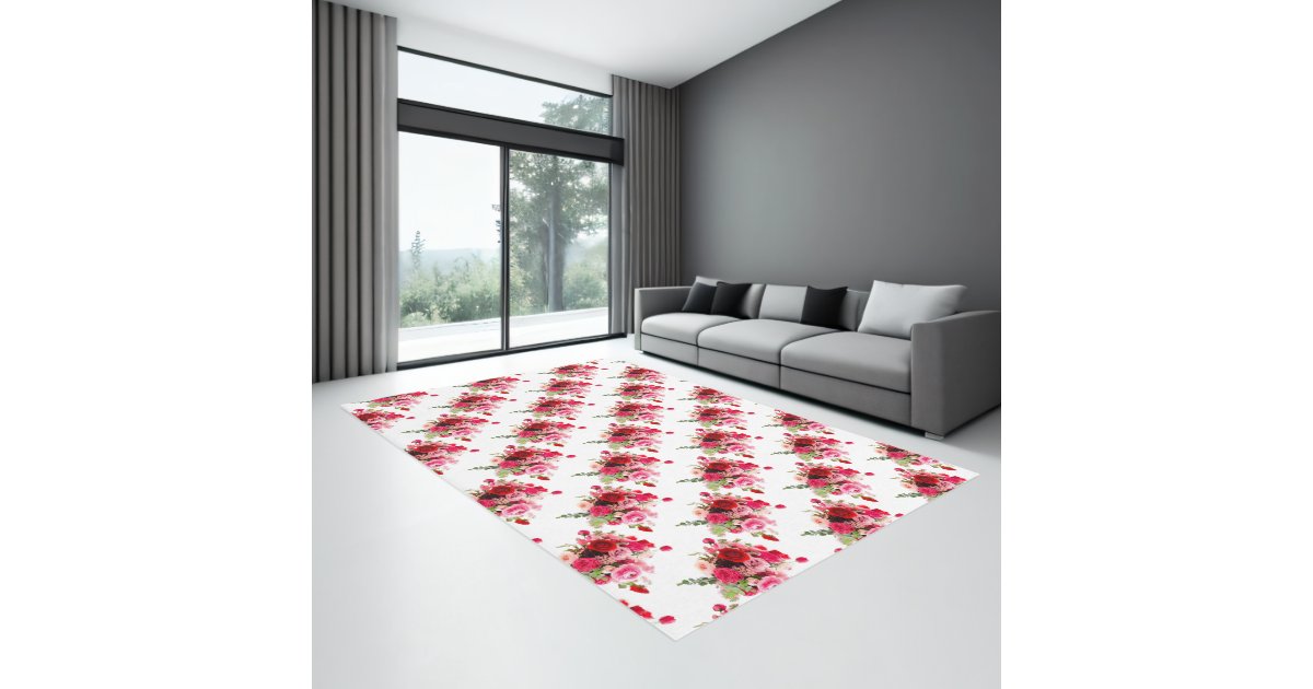 Modern Elegant Trendy Red Pink Roses Template Rug | Zazzle