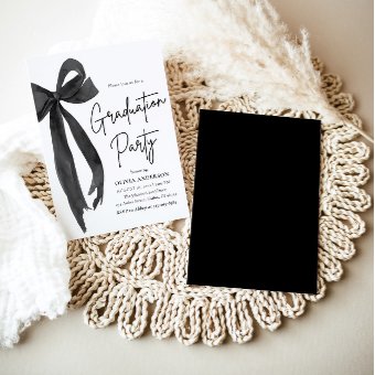 Modern Elegant Trendy Stylish Black Bow Graduation Invitation | Zazzle
