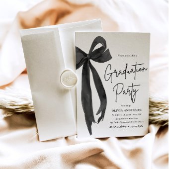 Modern Elegant Trendy Stylish Black Bow Graduation Invitation | Zazzle