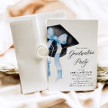 Modern Elegant Trendy Stylish Blue Bow Graduation Invitation | Zazzle