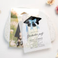 Modern Elegant Trendy Stylish Blue Bow Graduation Vellum Invitations ...