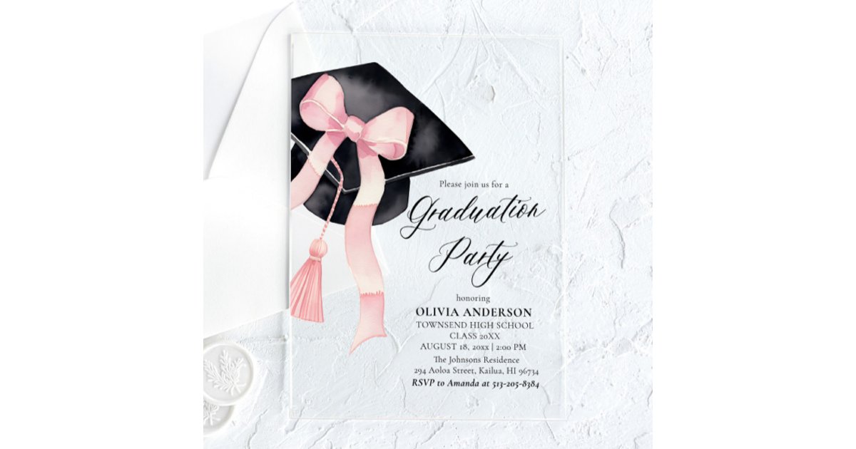 Modern Elegant Trendy Stylish Pink Bow Graduation Acrylic Invitations ...