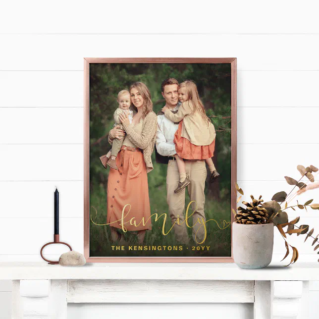 Modern Elegant Typography Family Photo Foil Prints | Zazzle