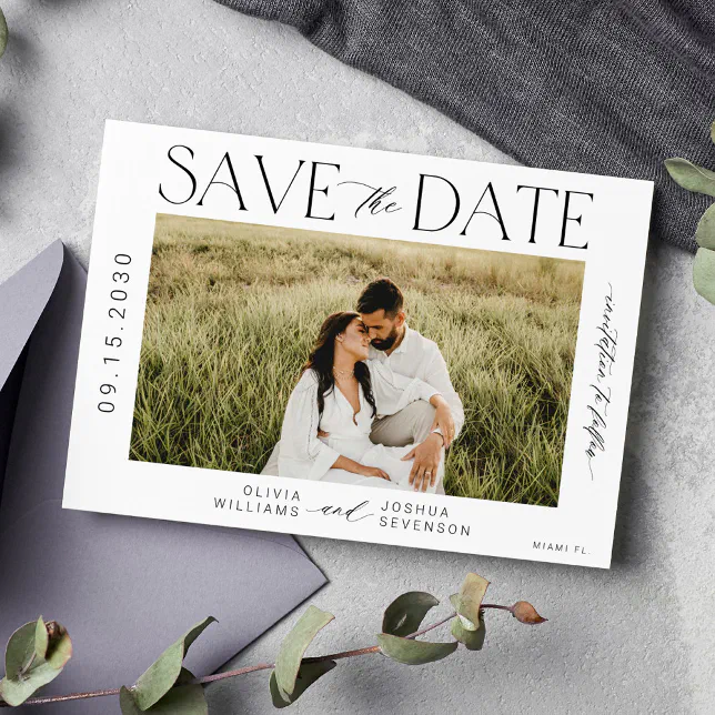 Modern elegant typography photo wedding save the date | Zazzle