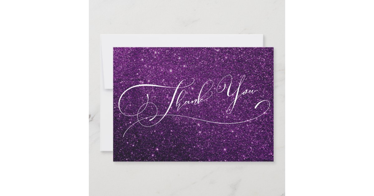 Modern Elegant Typography Rich Purple Faux Glitter Thank You Card | Zazzle