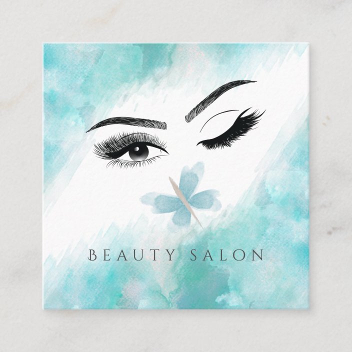 Modern elegant watercolor butterfly wink makeup square business card ...