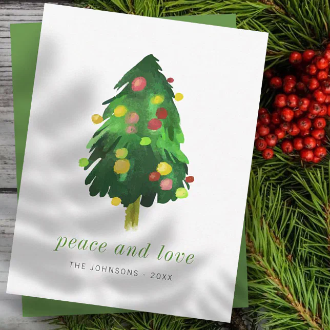 Modern Elegant Watercolor Christmas Pine Tree Holiday Card | Zazzle