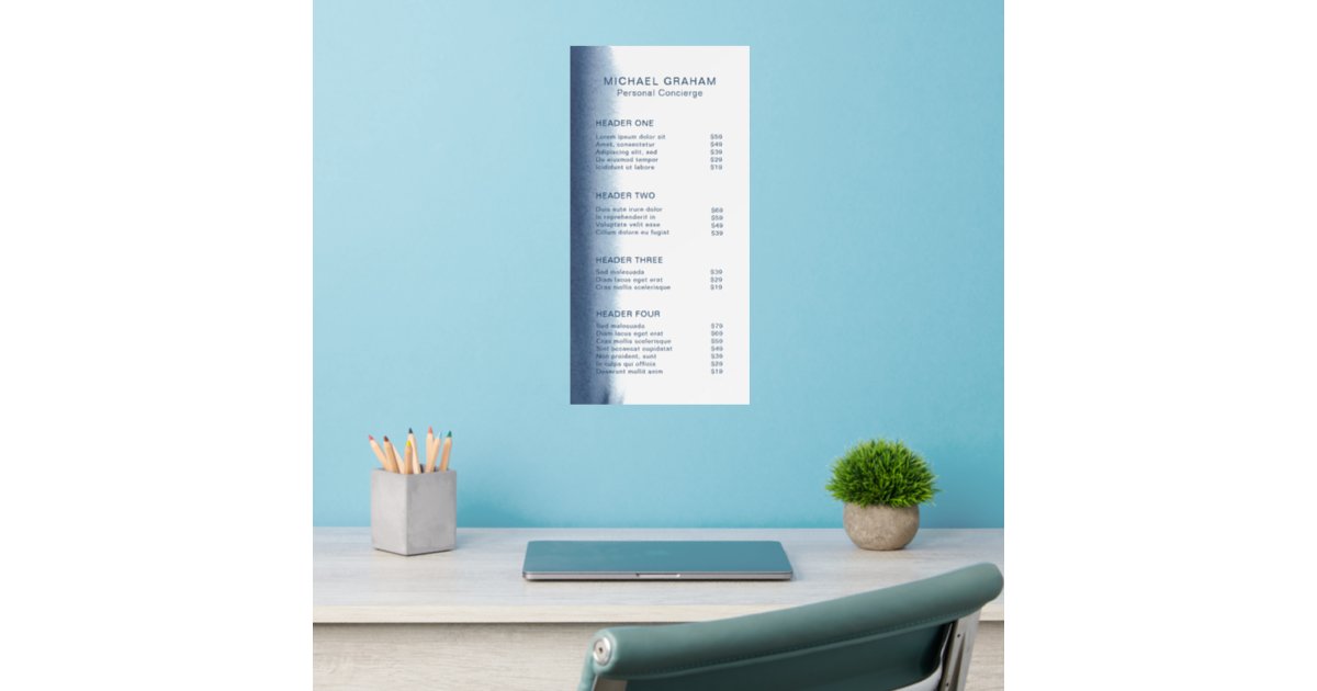 Modern Elegant Watercolor Navy Blue Price List Wall Decal | Zazzle