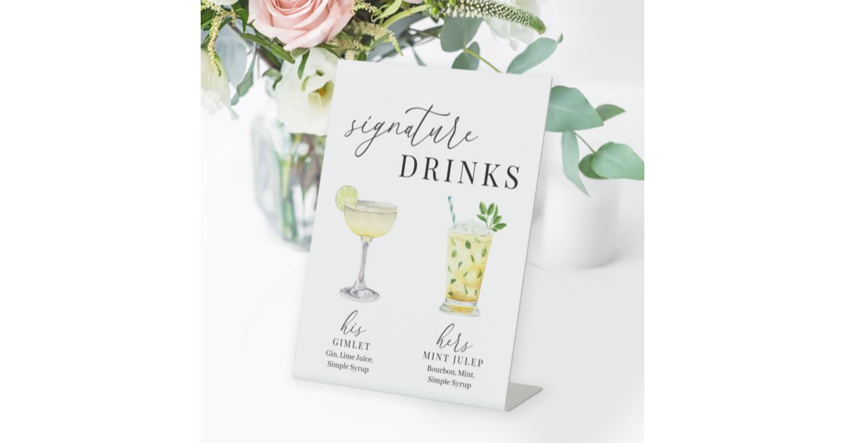Modern Elegant Watercolor Signature Drinks Pedestal Sign Zazzle