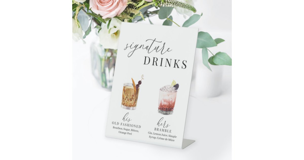 Modern Elegant Watercolor Signature Drinks Pedestal Sign Zazzle