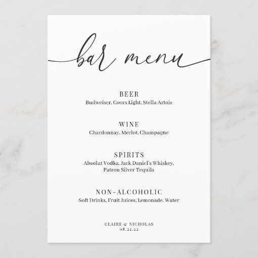 Modern Elegant Wedding Bar Menu Sign | Zazzle