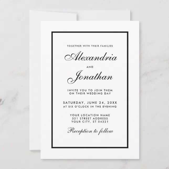 Modern Elegant Wedding Black & White Invitation | Zazzle