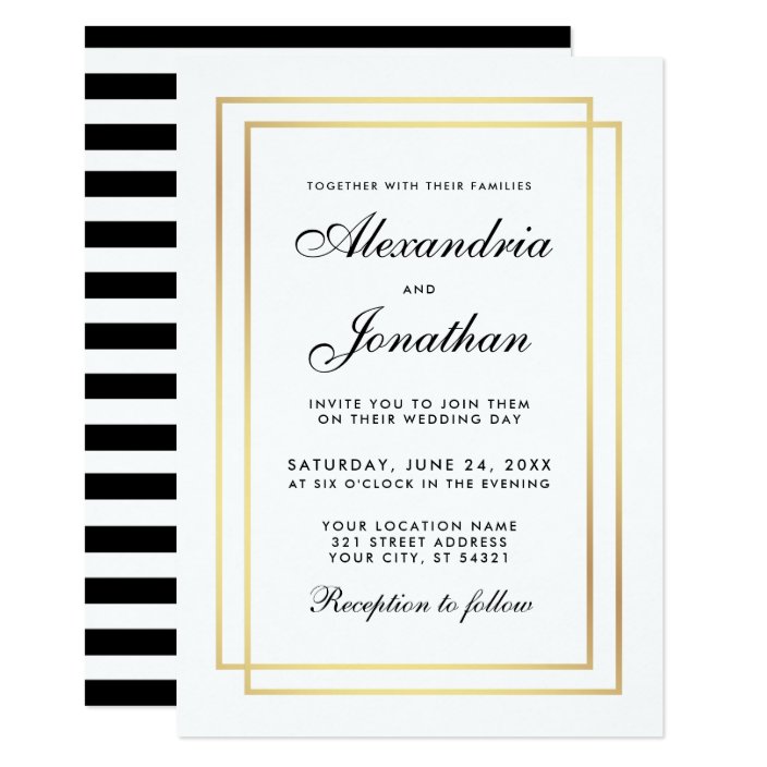 Modern Elegant Wedding Black White Striped Invite | Zazzle.com