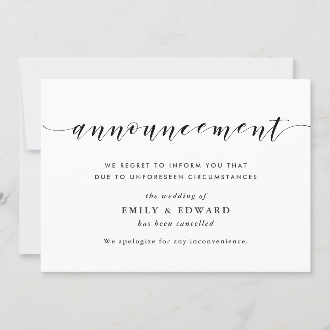 Modern Elegant Wedding Cancellation Announcement | Zazzle