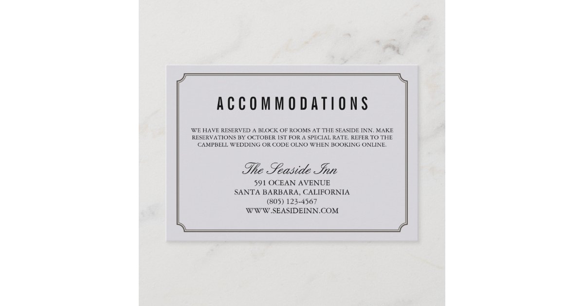 Modern Elegant Wedding Hotel Accomodation Card | Zazzle