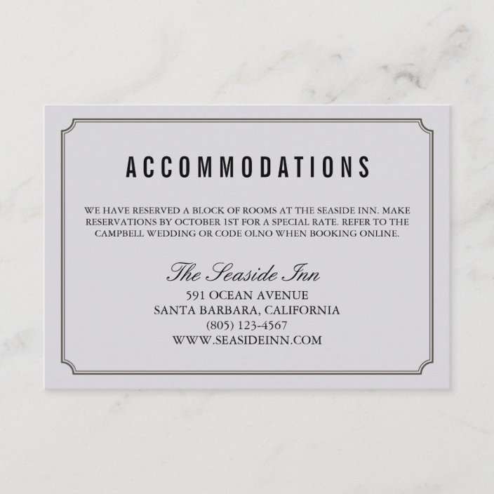 Modern Elegant Wedding Hotel Accomodation Card | Zazzle.com