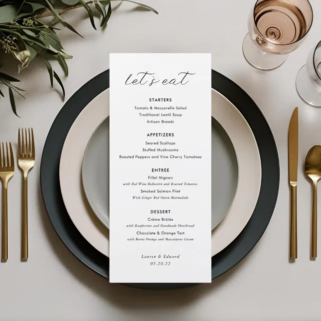 Modern Elegant Wedding Menu | Zazzle