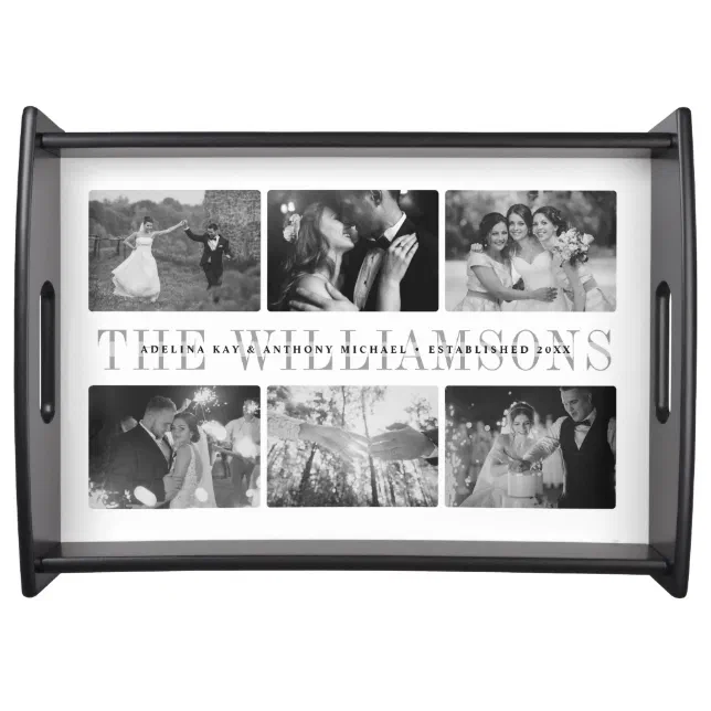 Modern Elegant Wedding Photo Collage Keepsake Serving Tray | Zazzle