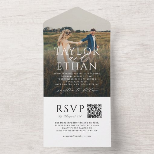 Modern Elegant Wedding Photo QR Code All In One Invitation | Zazzle