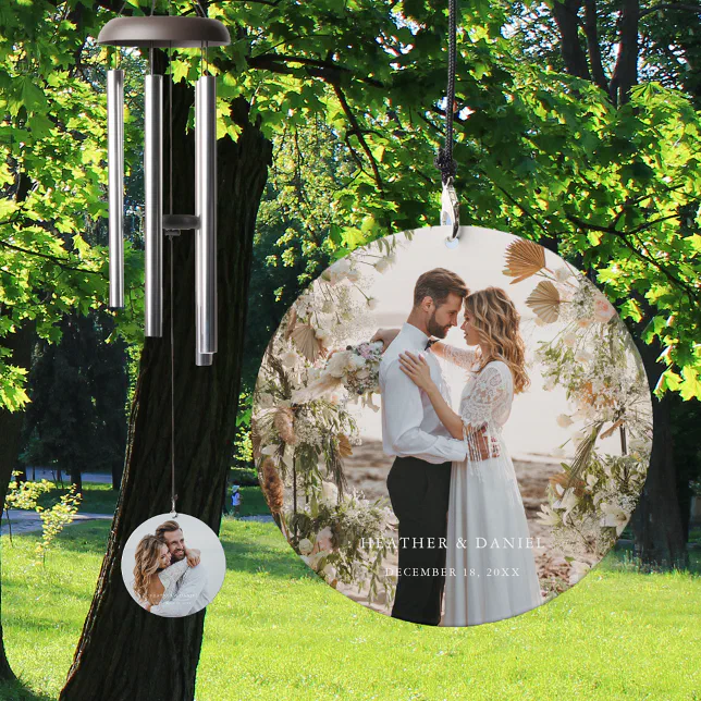 Modern Elegant Wedding Photo Wind Chime | Zazzle