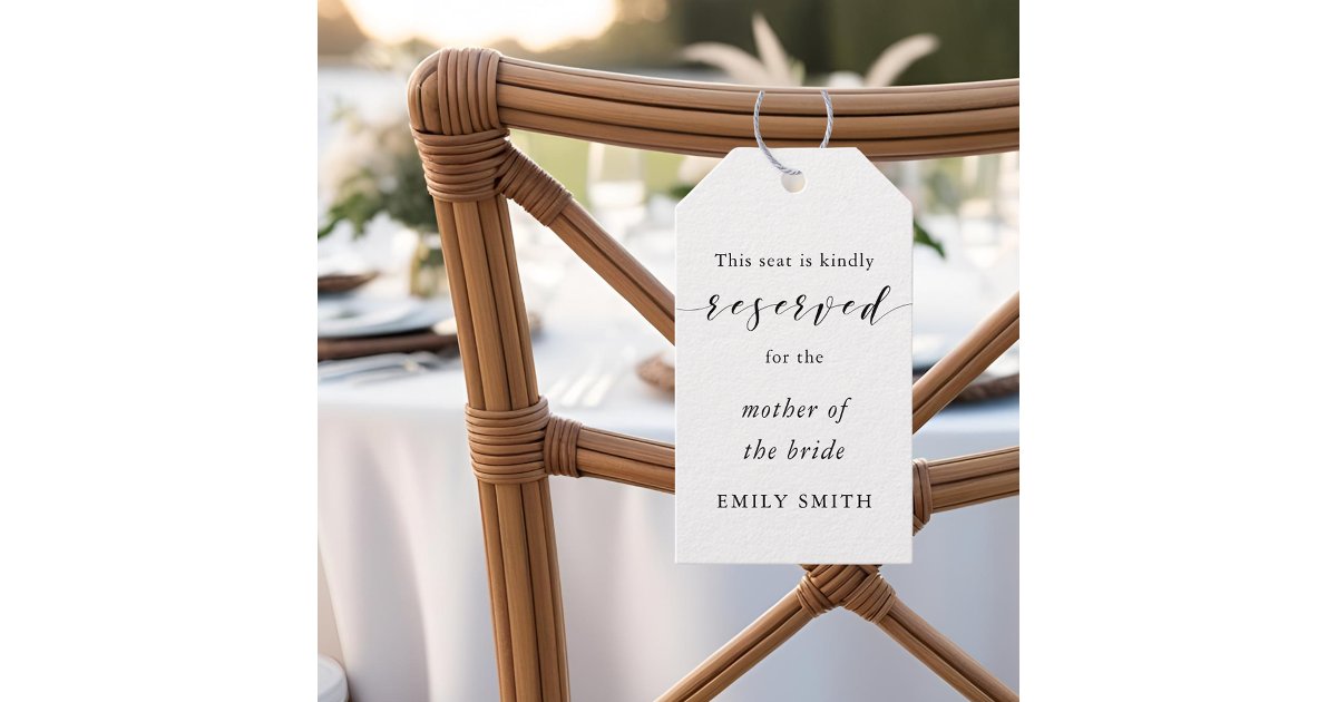 Modern Elegant Wedding Reserved Seating Chair Tags | Zazzle