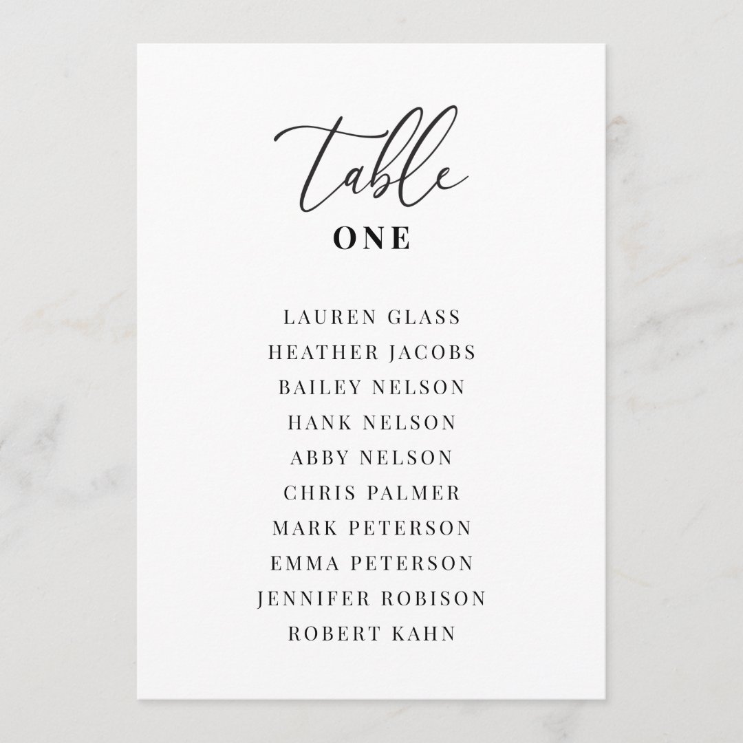 Modern Elegant Wedding Table Seating Chart Cards | Zazzle