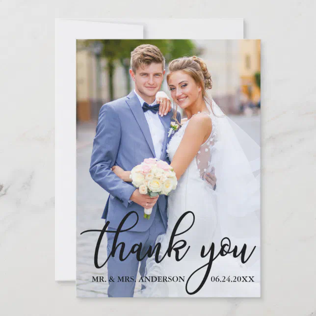Modern Elegant Wedding Thank You Bride Groom Photo | Zazzle