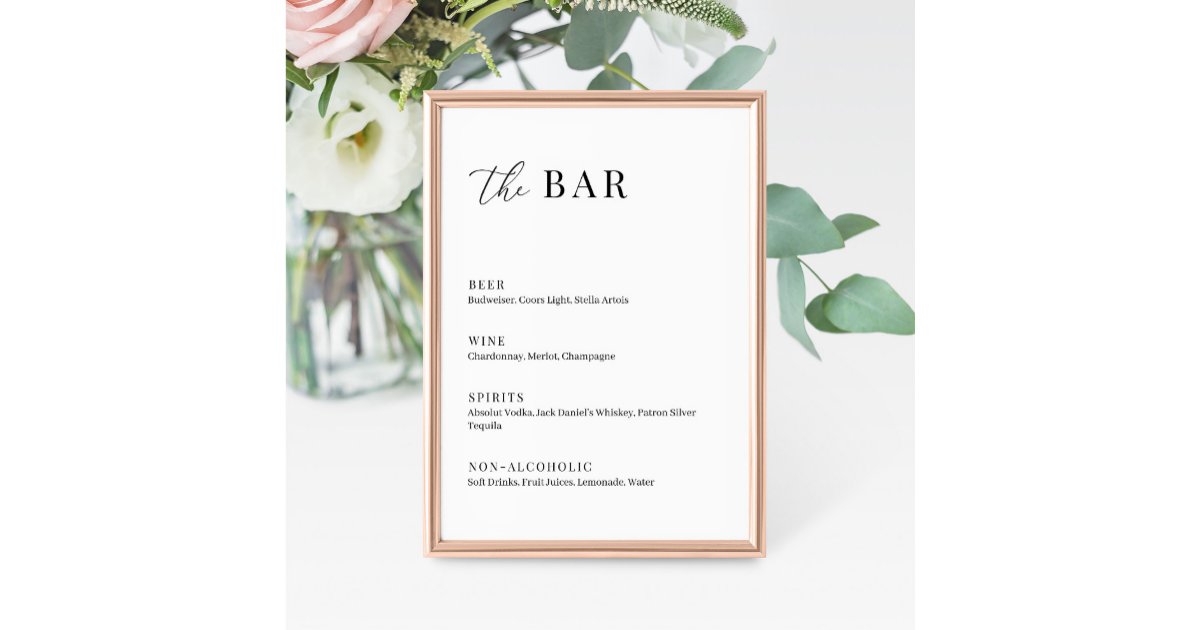 Modern Elegant Wedding The Bar Menu Sign | Zazzle