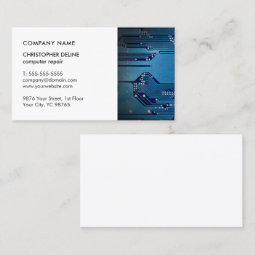 Modern Elegant White Blue Circuit Computer Repair Business Card | Zazzle