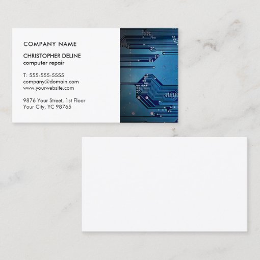 Modern Elegant White Blue Circuit Computer Repair Business Card | Zazzle