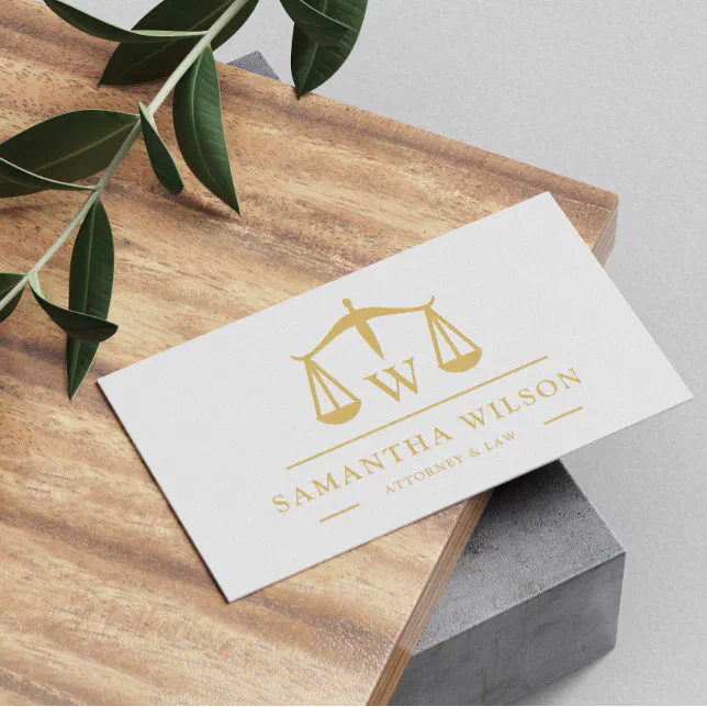 Modern Elegant White Gold Attorney Lawyer Business Card | Zazzle