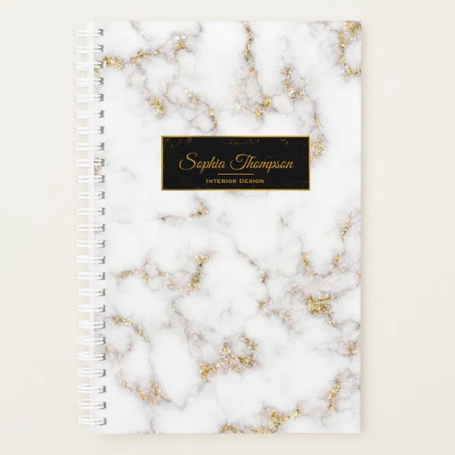 Modern Elegant White Gold Marble Name - Planner | Zazzle