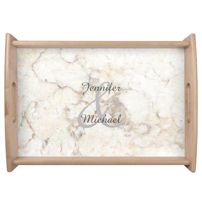Modern elegant white marble bride groom wedding serving tray | Zazzle