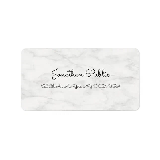 Modern Elegant White Marble Freehand Script Name Label | Zazzle