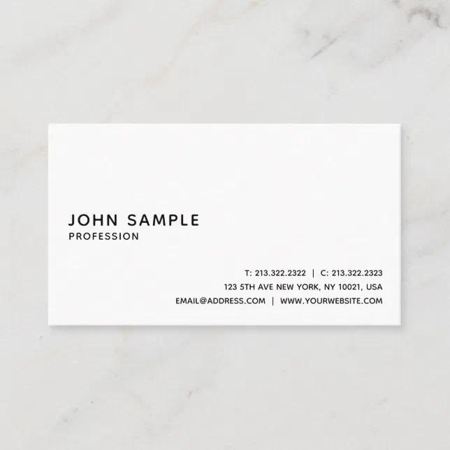 Modern Elegant White Professional Sleek Plain Business Card | Zazzle