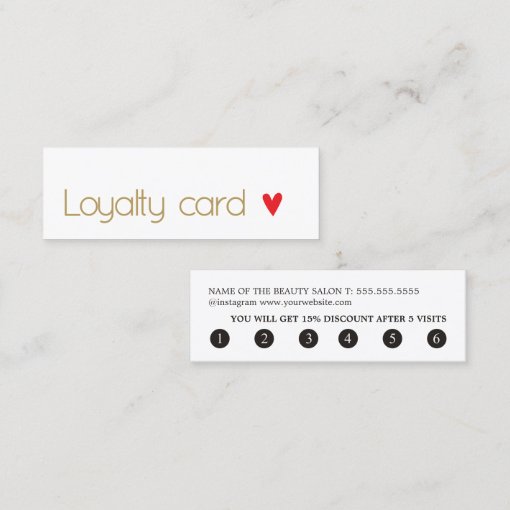 Modern Elegant White Red Heart Loyalty Card | Zazzle