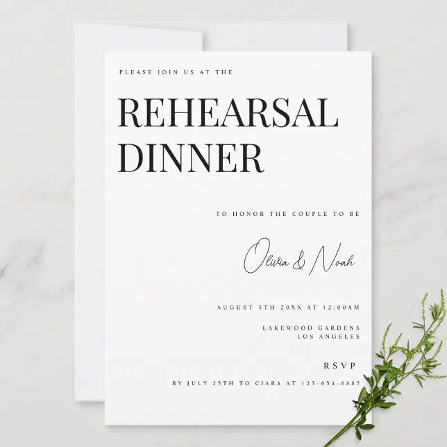 Modern & Elegant White Rehearsal Dinner Card | Zazzle