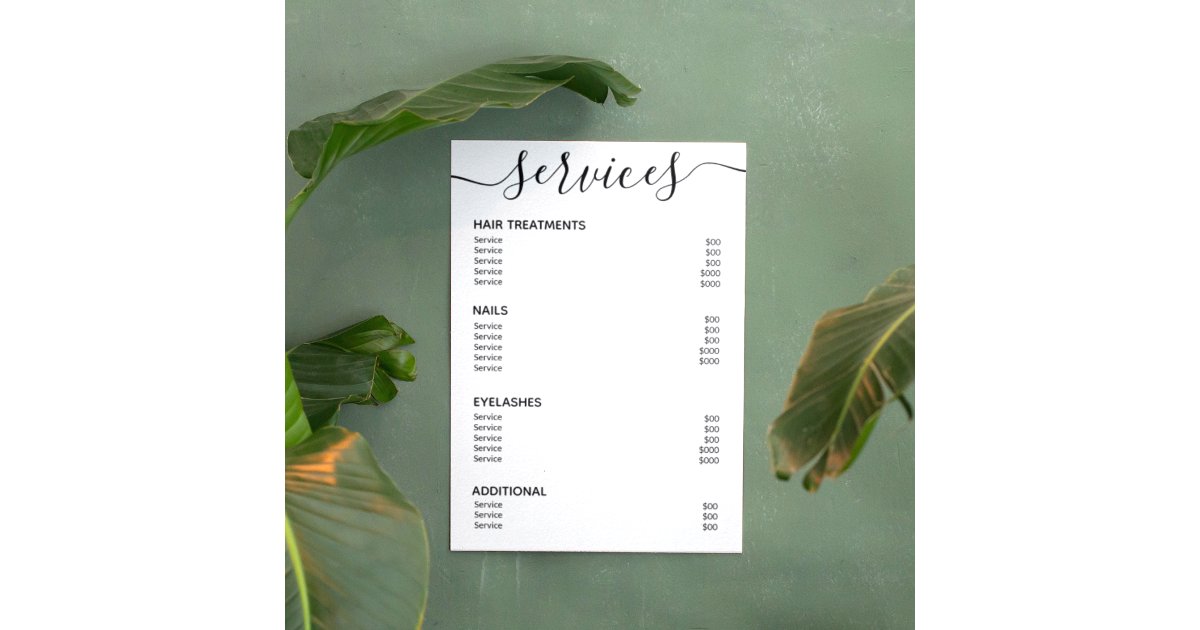 Modern Elegant White Salon Price List Service Menu Poster | Zazzle