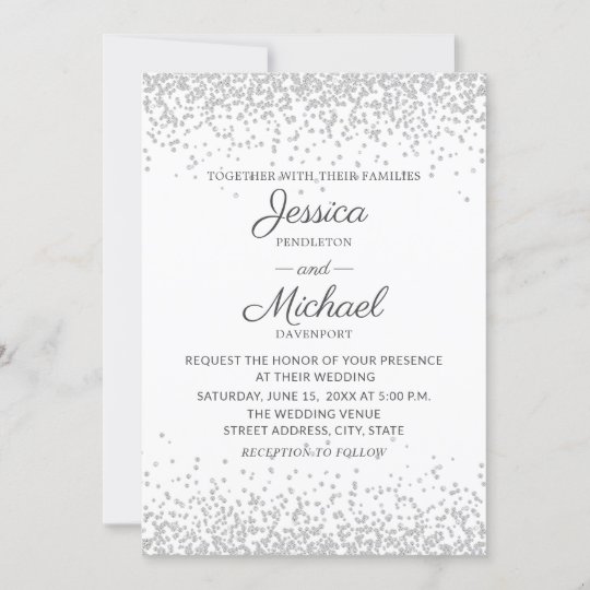 Modern Elegant White Silver Glitter Wedding Invitation | Zazzle.com
