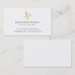 Modern Elegant White Simple Monogram Plain Business Card | Zazzle